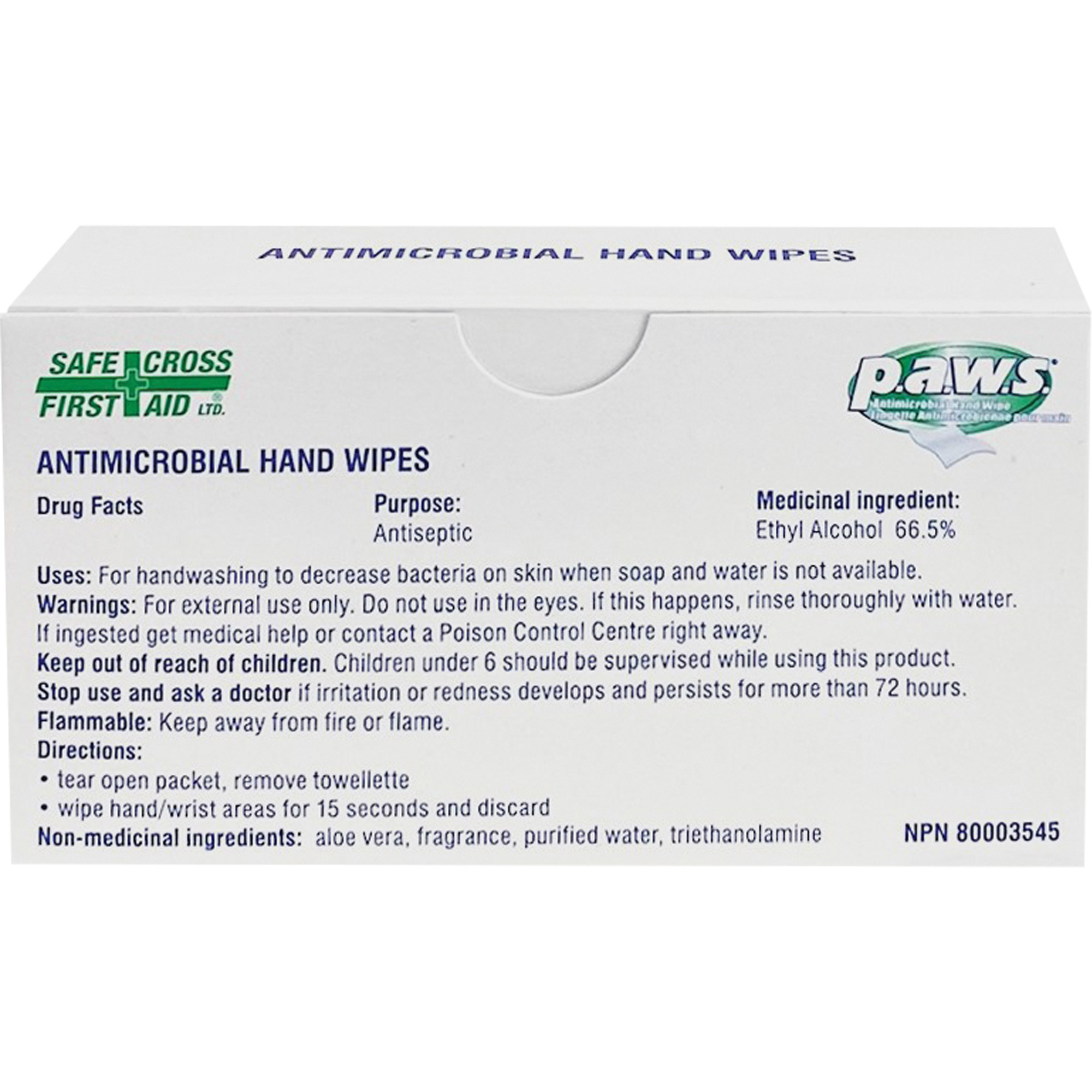 Safecross 14377 P.A.W.S.® Antimicrobial Hand Wipes, Towelette, Antibiotic