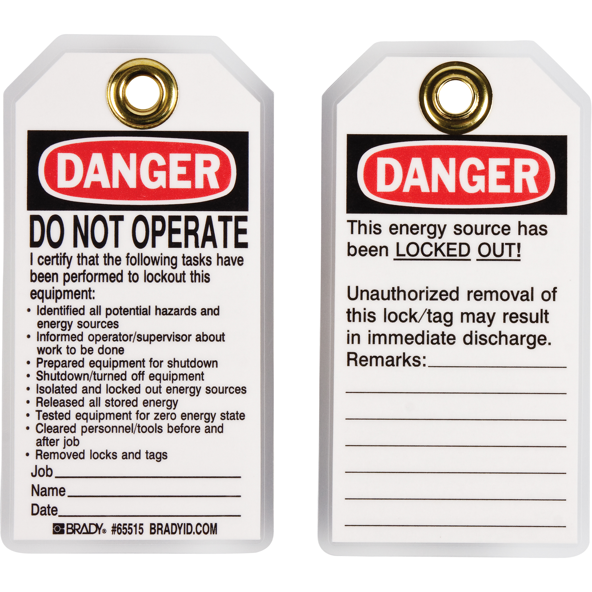 BRADY Lockout Tags SJ130 ( 65515) | Shop Lockout Tag | TENAQUIP