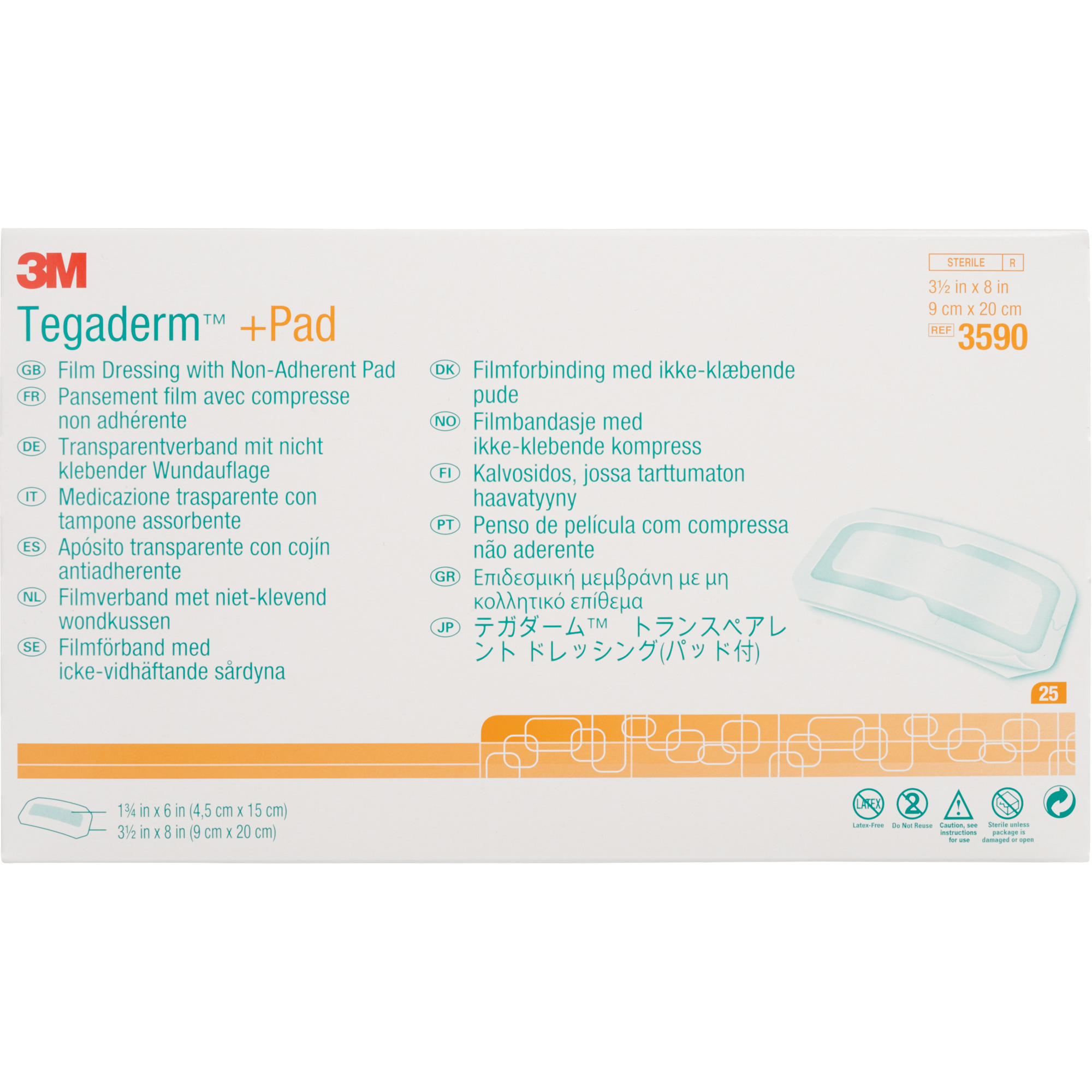 3M 3M3590 Tegaderm Transparent Dressing With Absorbent Pad, Rectangular ...