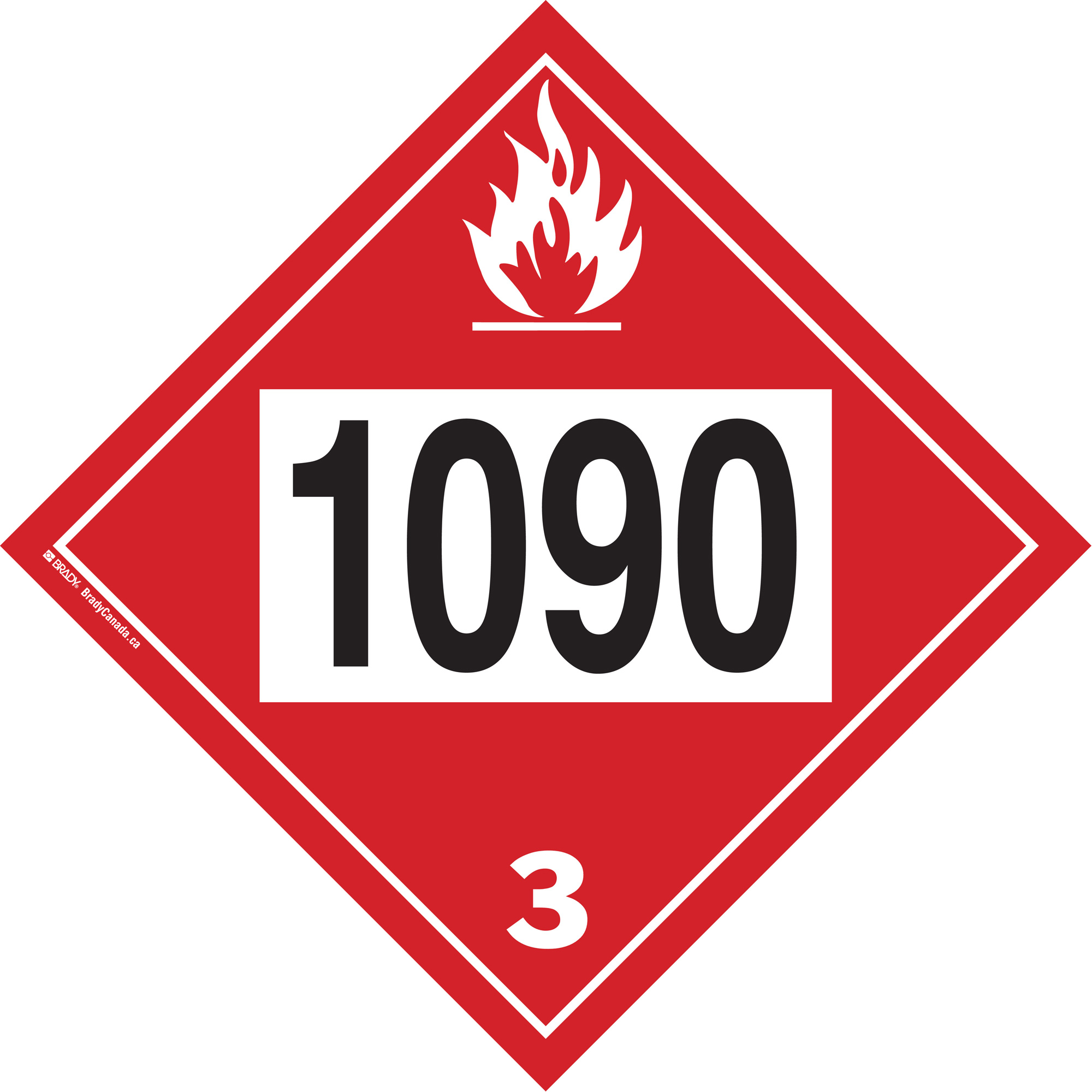 Brady 09095R 1090 1090 Acetone Flammable Liquid TDG Placard, Plastic