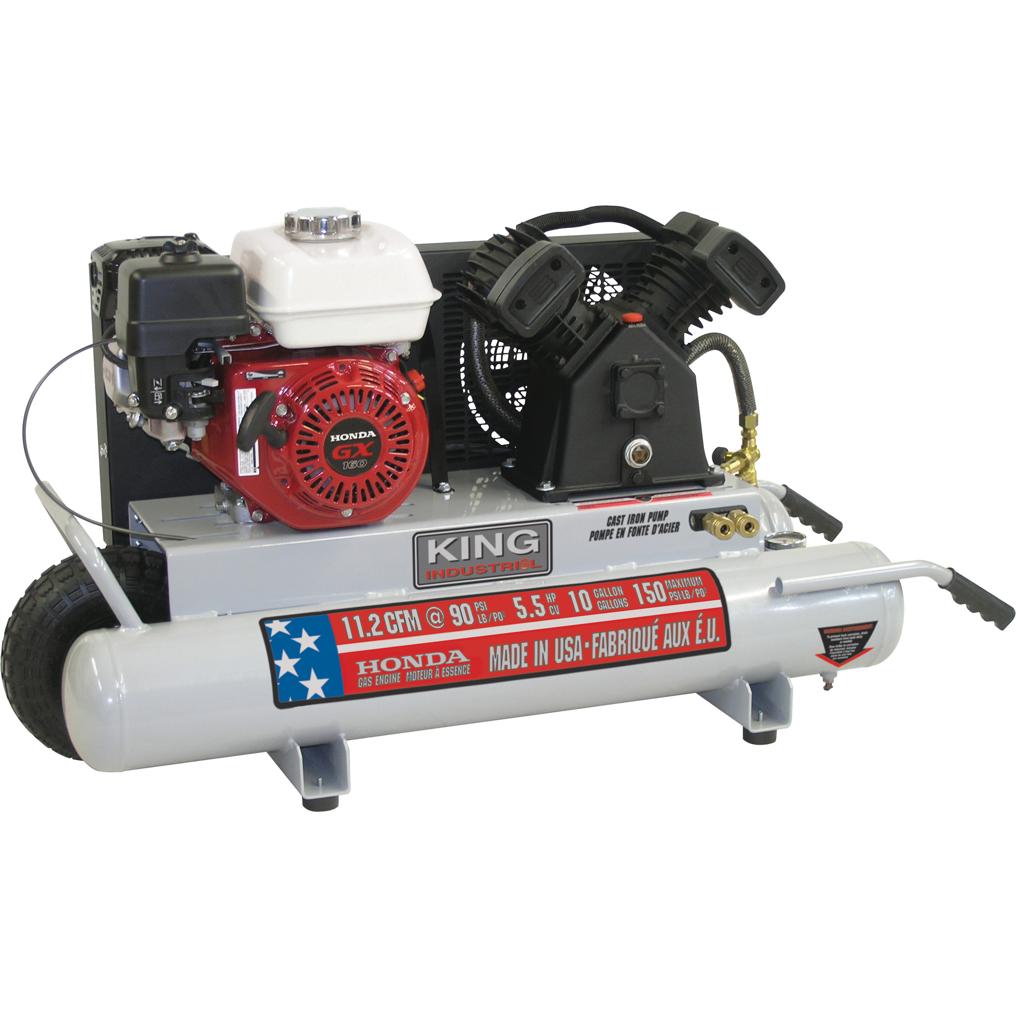 King Canada KC-5510G1 Industrial Compressors, Gas, 10 Gal. (12 US Gal ...