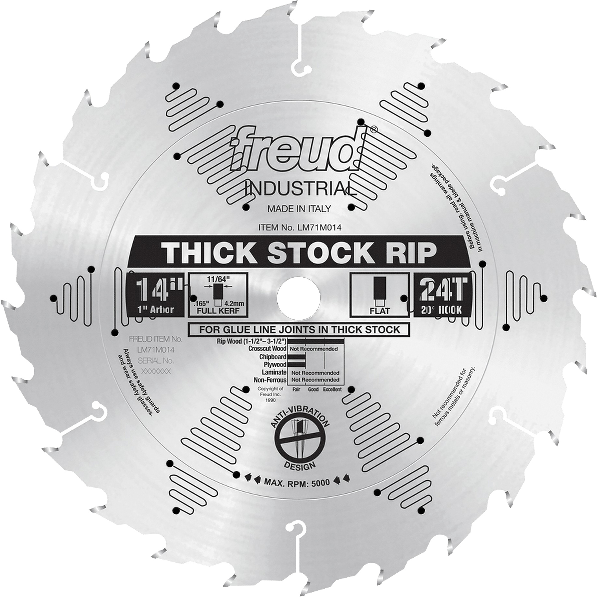 Freud LM71M014 Industrial Saw Blade - Ripping, 14", 24 Teeth, Wood Use