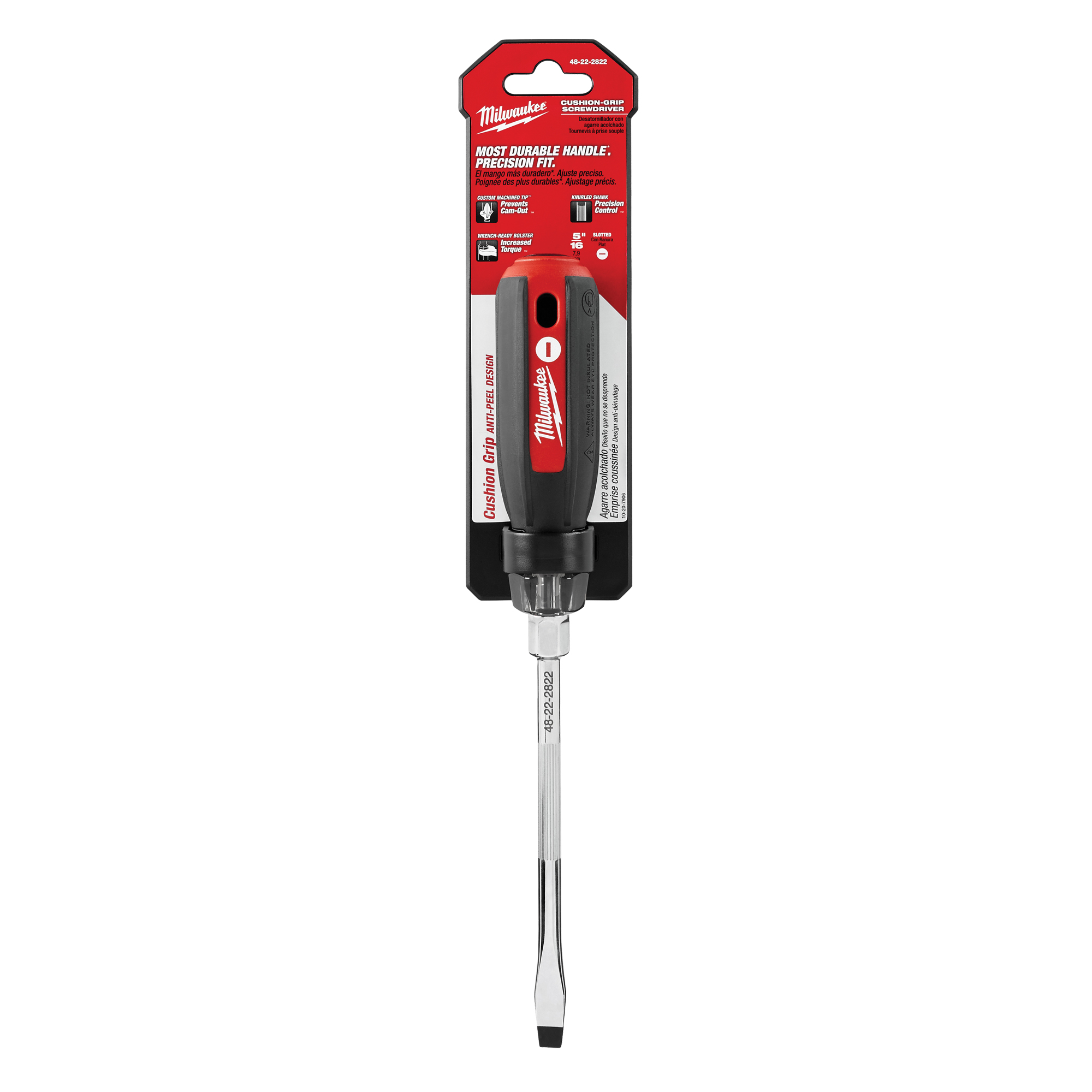 MILWAUKEE Slotted Screwdriver, 5/16" Tip, Round, 14" L, Cushion Grip ...