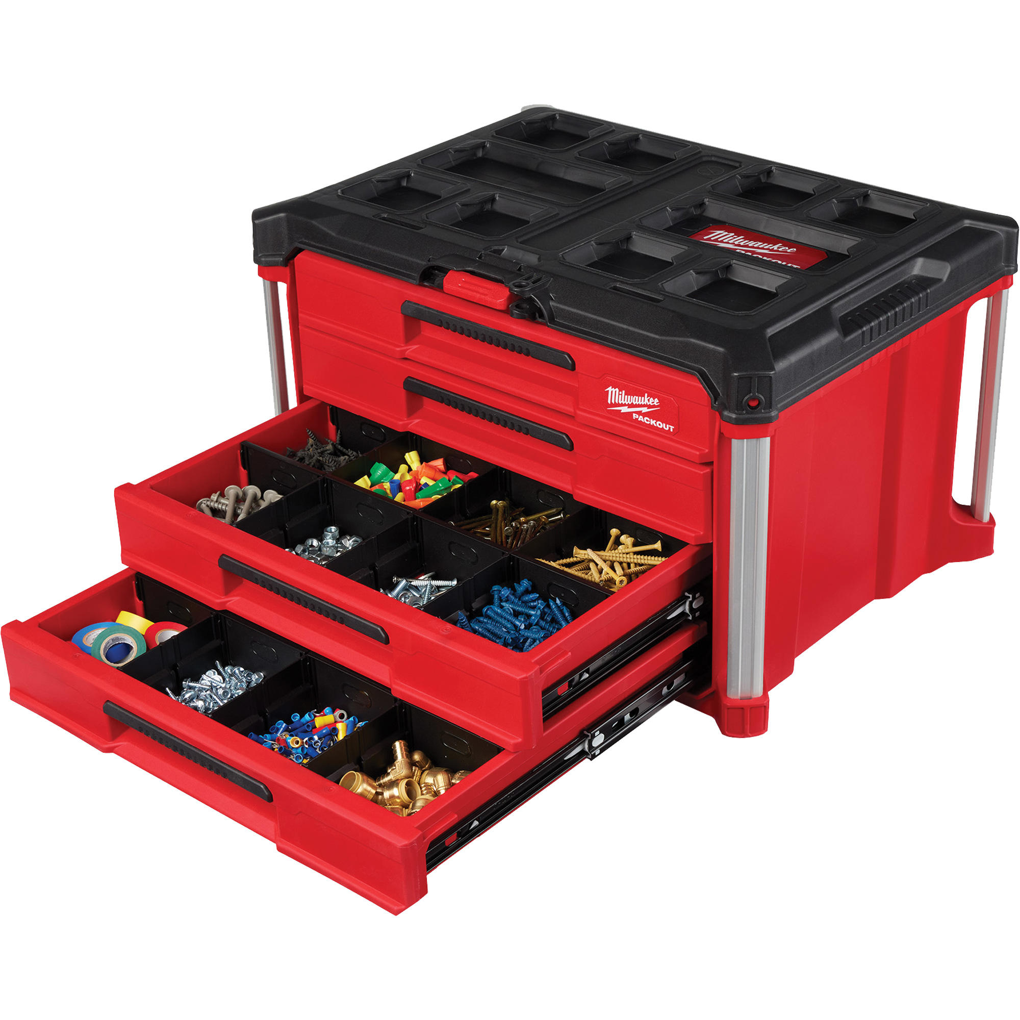 Milwaukee 48 22 8444 PackOut 4 Drawer Tool Box 22 1 5 W x 14 3 10 H Red