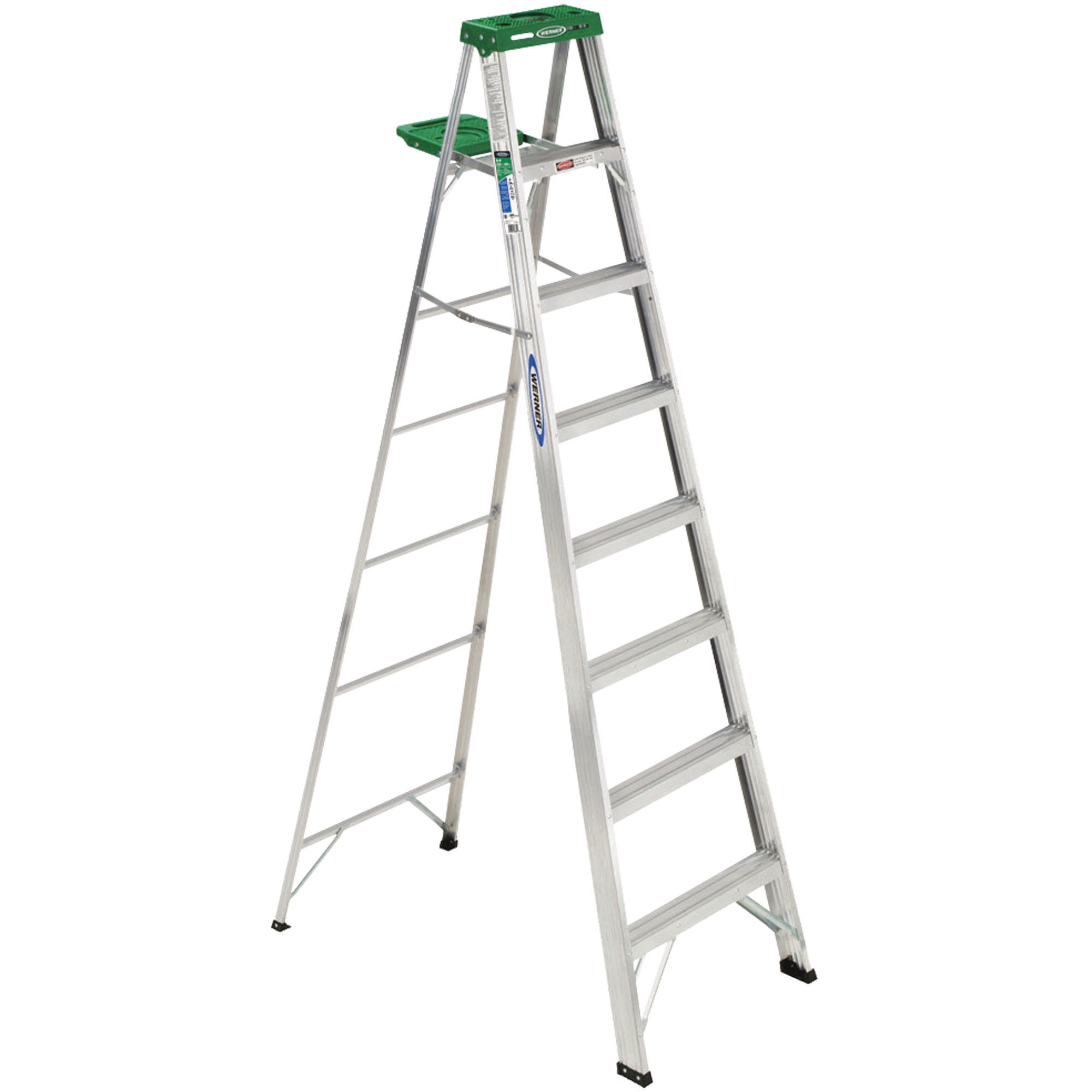 WERNER Step Ladder with Pail Shelf, 10', Aluminum, 225 lbs. Capacity ...