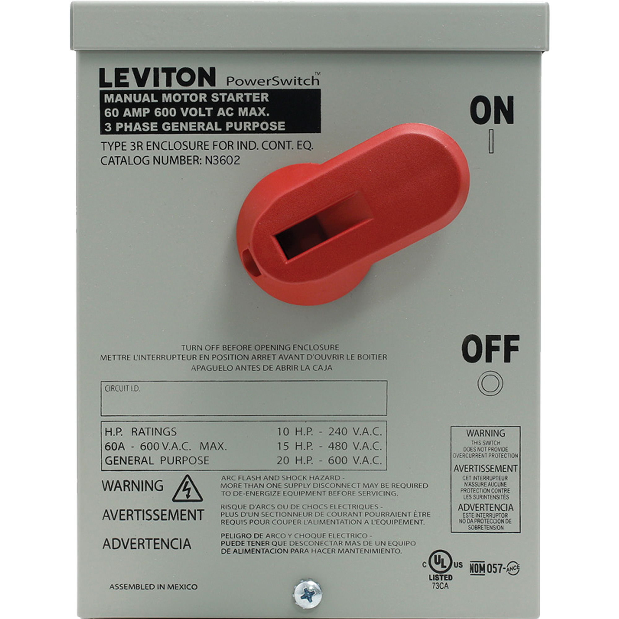 Leviton N3603 Manual Motor Controller